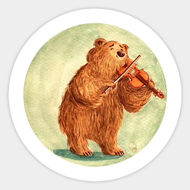 Bear playing violin - Bear With Violin - Sticker | TeePublic