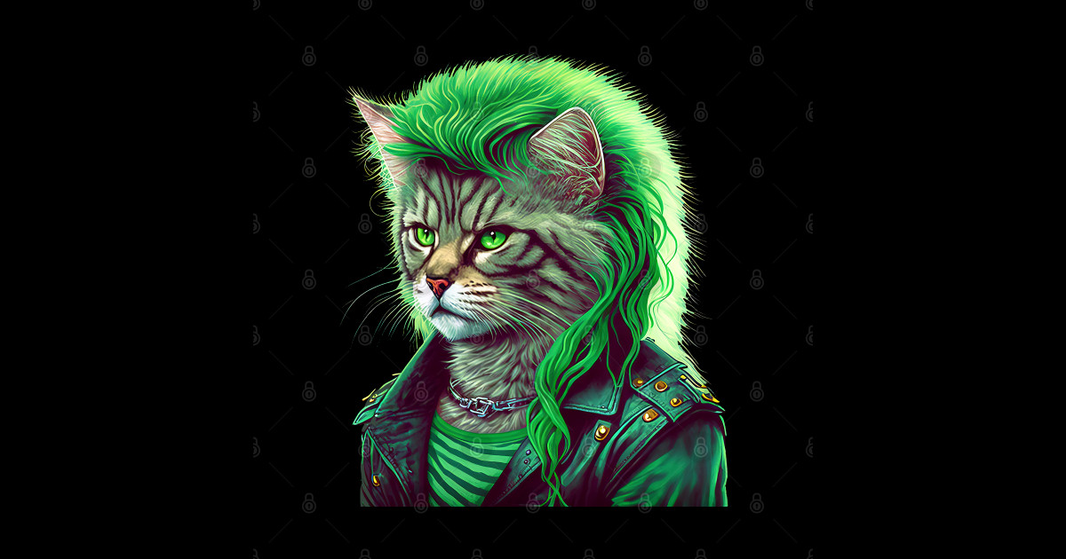 80s Heavy Metal Cat With Mullet - Cat Lover - Sticker | TeePublic