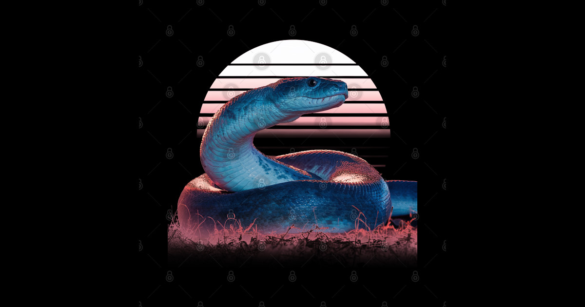 Blue anaconda in retro sunset - Anaconda - Sticker | TeePublic