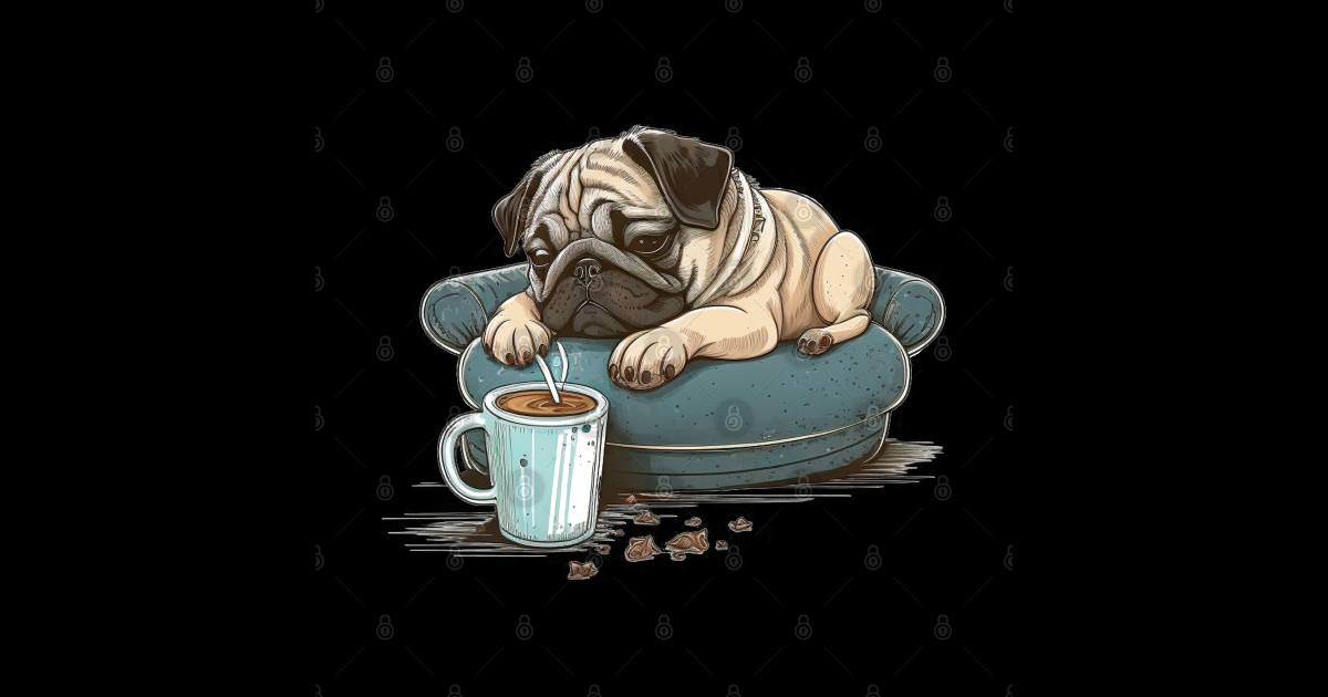 Pug With Coffee - Pug With Coffee - Sticker | TeePublic