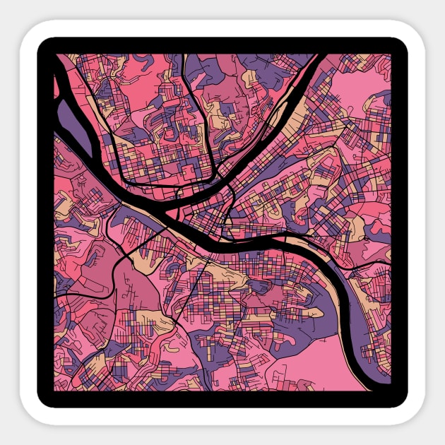 Pittsburgh Map Pattern in Purple & Pink - Pittsburgh Map - Sticker ...