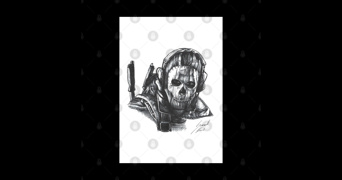 Ghost - Ink Drawing - Simon Riley - Sticker | TeePublic