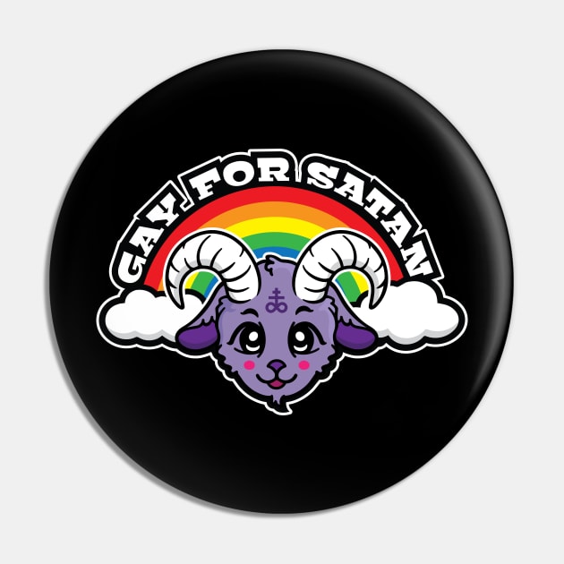 Gay for Satan - Rainbow Cute Baphomet - Satanism - Pin | TeePublic