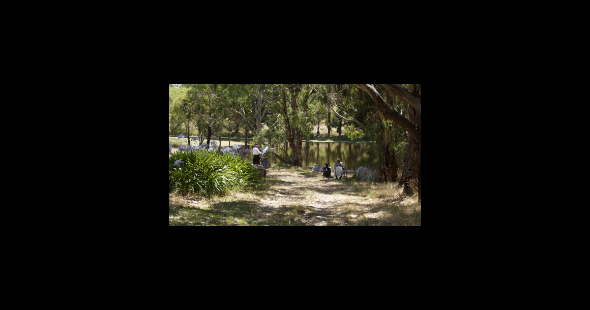 Painting Down by the Dam - Artist - Sticker | TeePublic