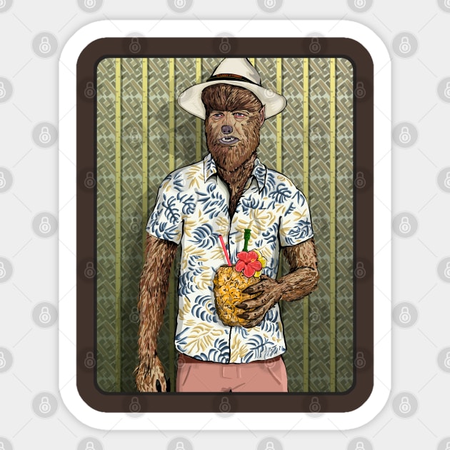 Tiki Werewolf with thatch background - Tiki Bar - Sticker | TeePublic