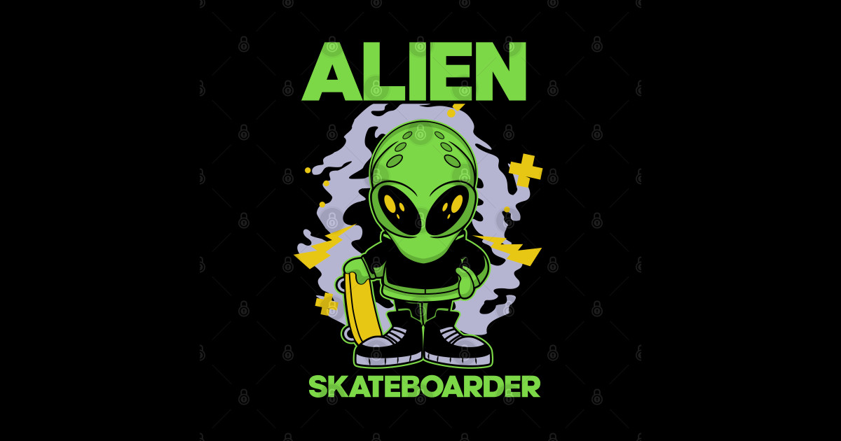 ALIEN SKATEBOARD CARTOON - Skateboarding - Sticker | TeePublic