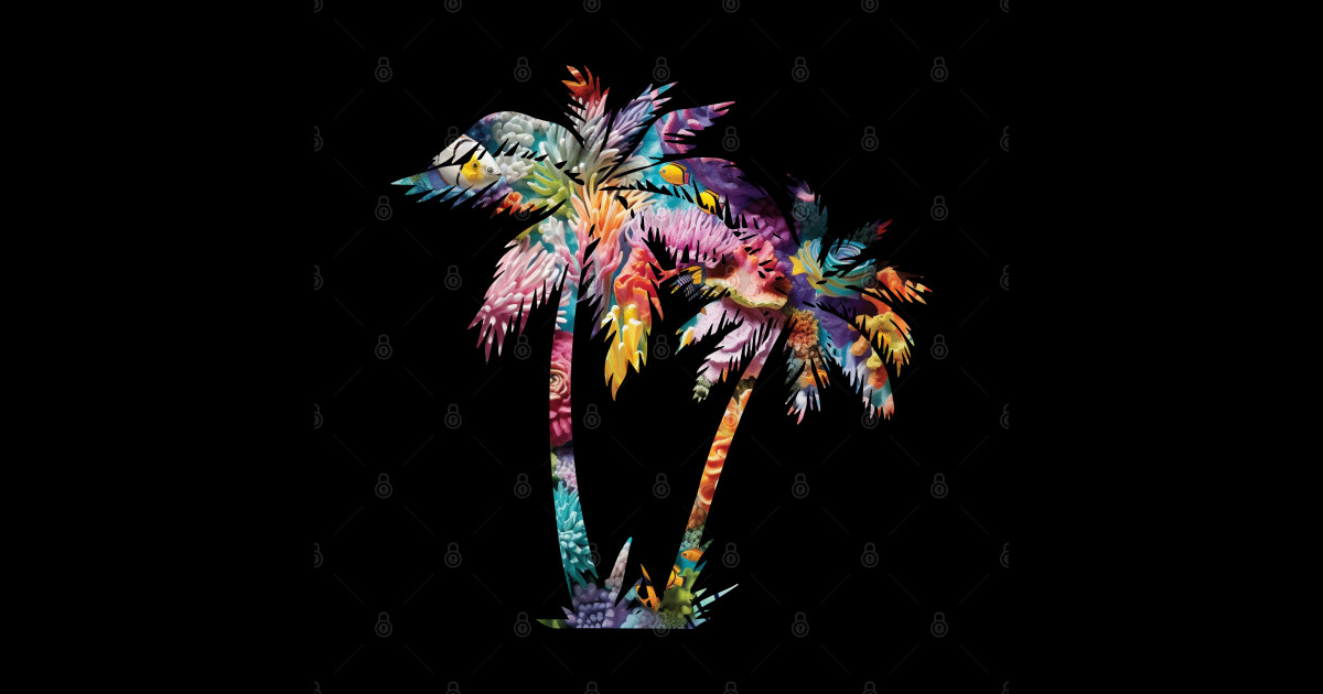 Coral Reef Palm Trees - Coral Reef - Sticker | TeePublic