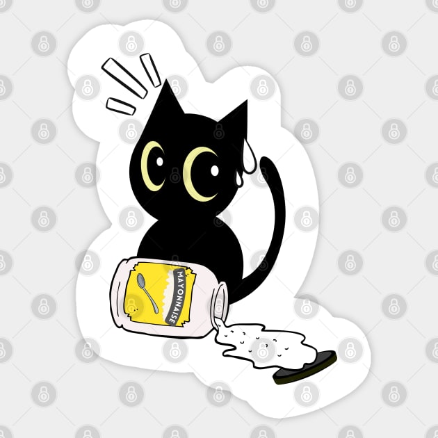 Cute black cat spilled mayonnaise - Cute Black Cat - Sticker | TeePublic