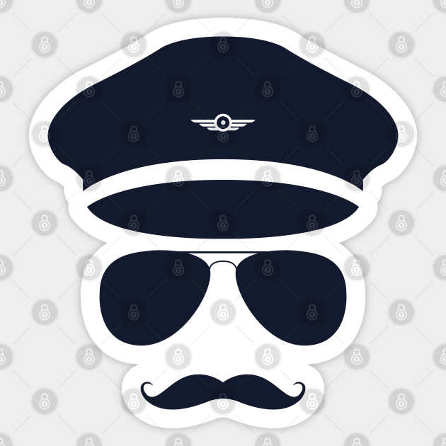 Captain Pilot Moustache - Pilot - Sticker | TeePublic