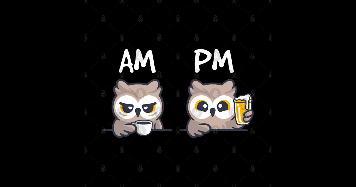 AM PM Owl clock - Am Pm - Sticker | TeePublic