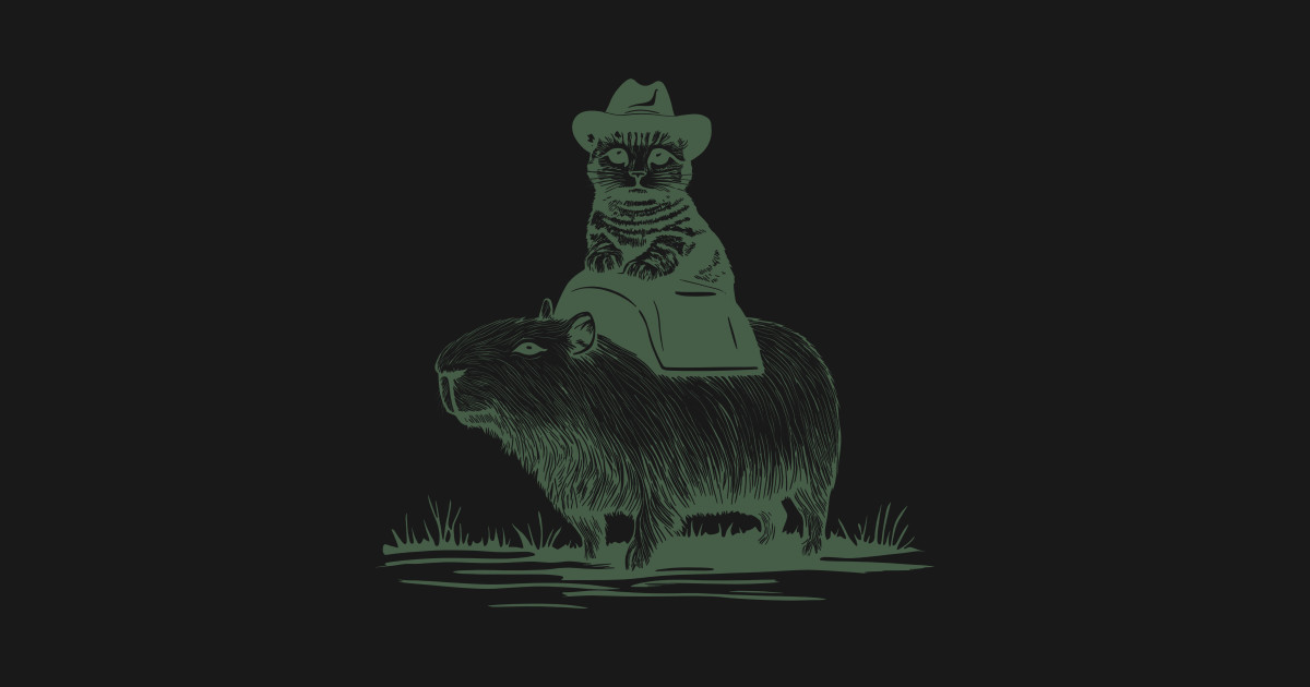 Retro Cowboy Cat Riding Capybara Meme Western Animal Rodent - Retro ...