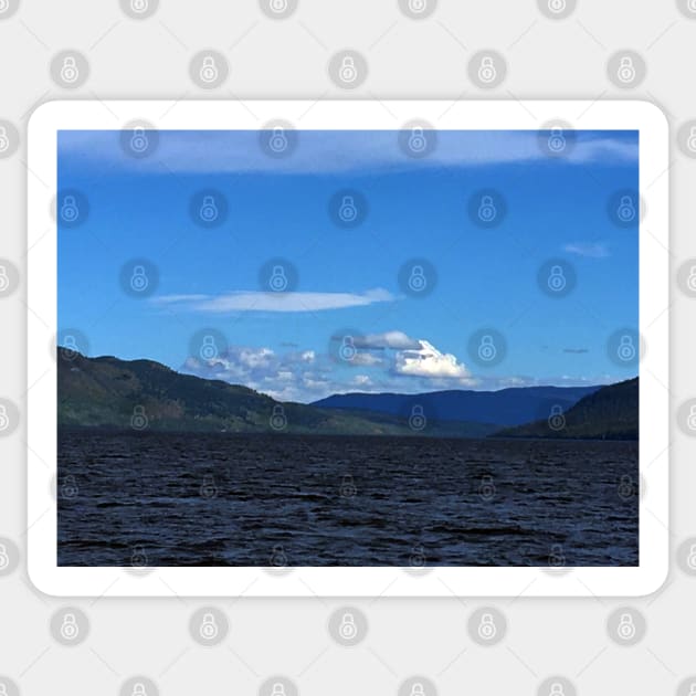 Travelling across the Lake - Boreal Mountains - Water - Sticker | TeePublic
