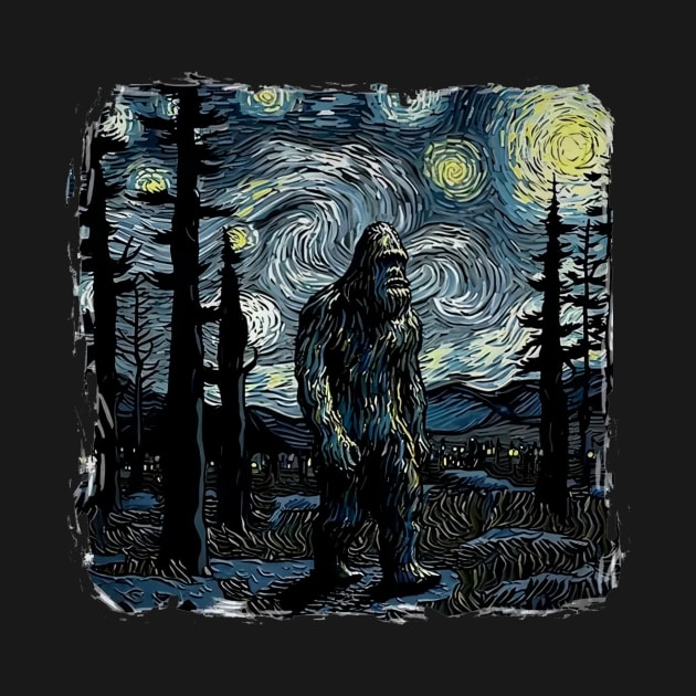 Bigfoot Starry Night Sasquatch Van Gogh - Bigfoot - T-Shirt | TeePublic