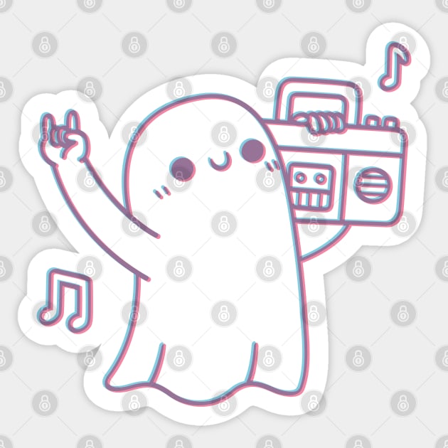 Cute Ghost Dancing With Boombox Radio - Funny Ghost - Sticker | TeePublic