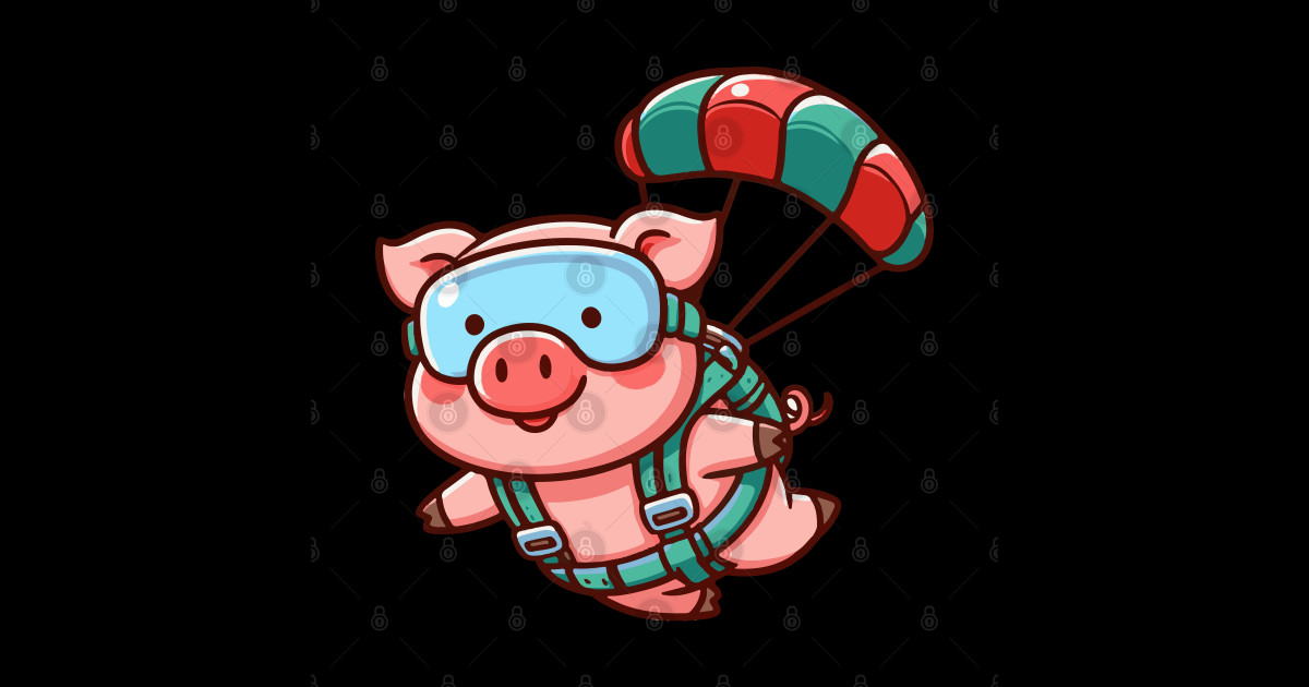 Cute pork skydiving - Pig Lover - Sticker | TeePublic