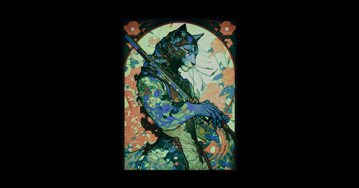 Art Nouveau Psychedelic Samurai Panther Ninja - Art Nouveau - Sticker ...