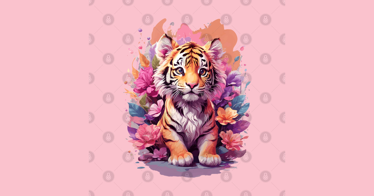 Cute Baby Tiger Cub Chibi Style Color Splash Design - Tiger Cub - T ...