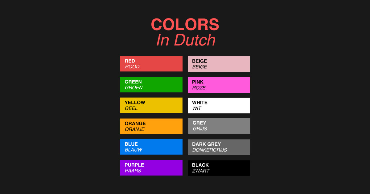 Dutch Colors - Colors in Dutch - Colors In Dutch - T-Shirt | TeePublic