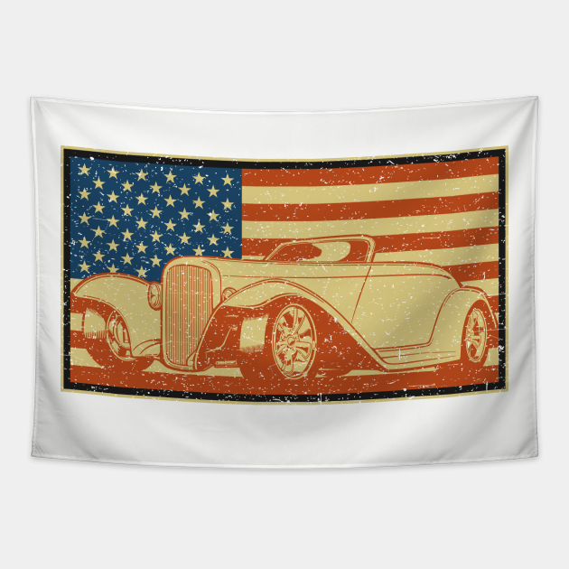 American Flag Hot Rod - Hot Rod - Tapestry | TeePublic
