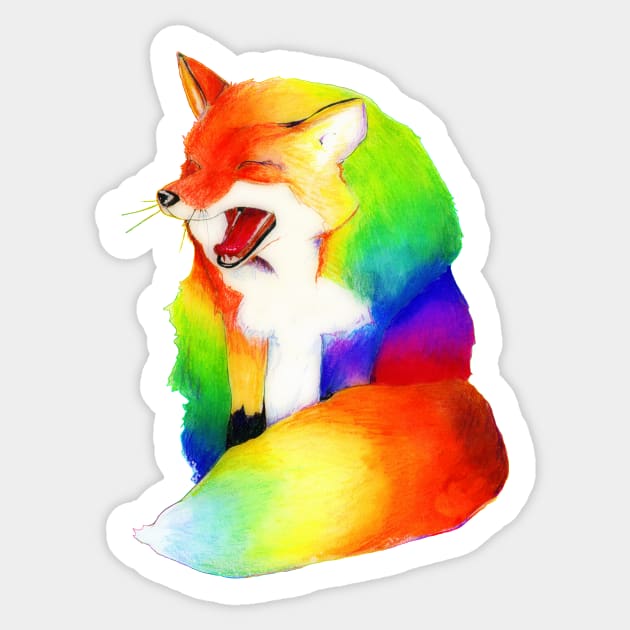Tired Rainbow Fox - Rainbow Yawn - Sticker | TeePublic