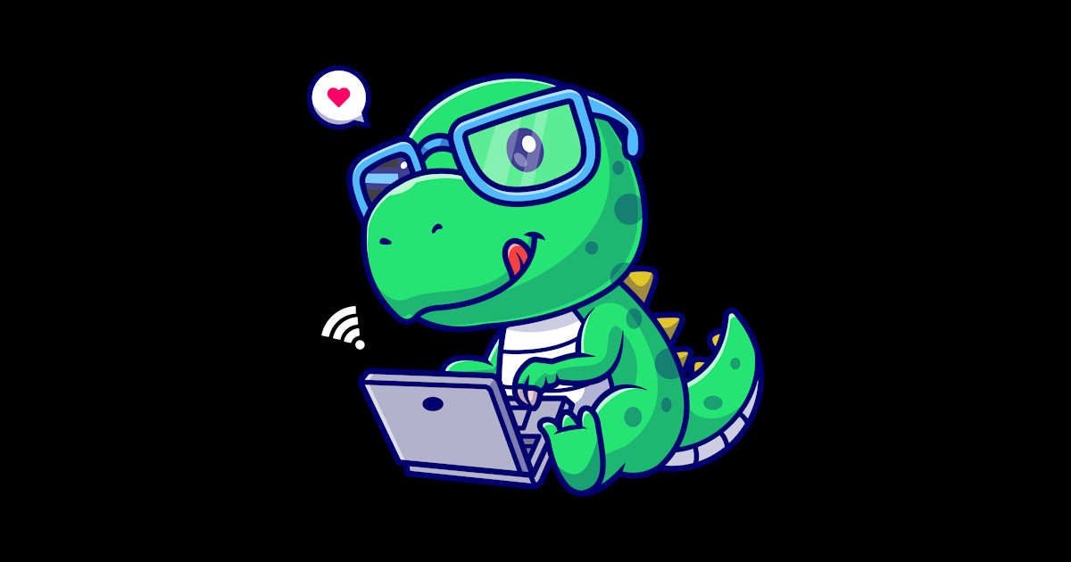 Cute Dino Working On Laptop Cartoon - Cute Dino Working On Laptop ...
