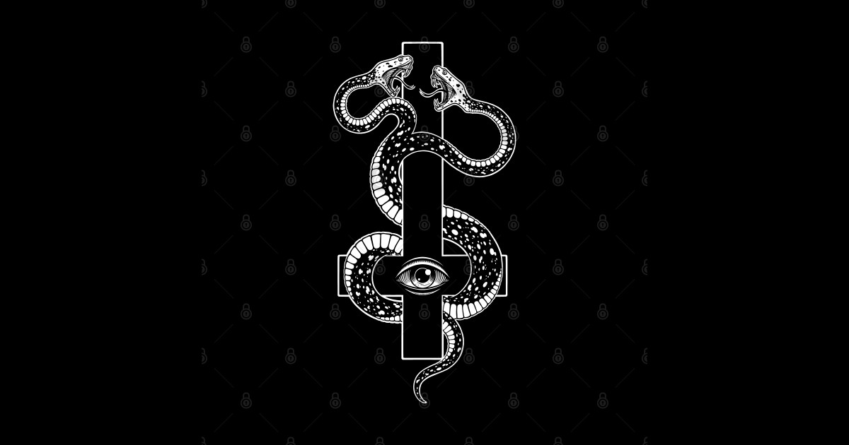 inverted cross. satanic two-headed serpent - Inverted Cross - Sticker ...