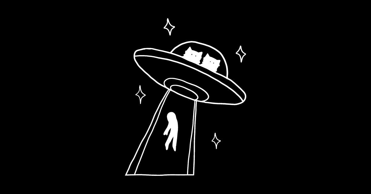 cat alien abduction line art - Cat Lover Gift - Sticker | TeePublic
