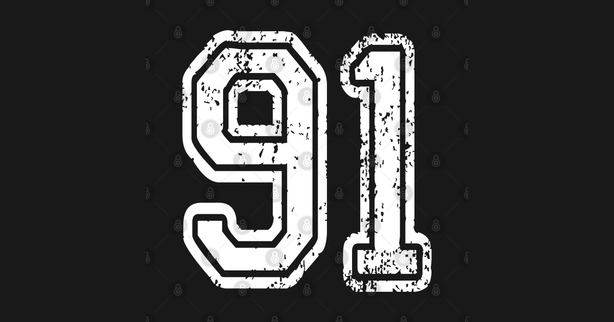 Number 91 Grungy in white - 91 - T-Shirt | TeePublic