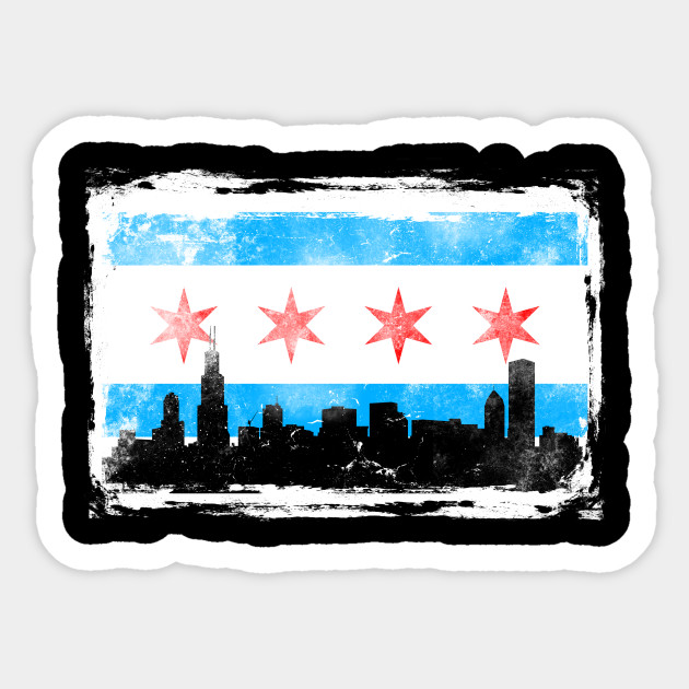 CHICAGO FLAG W/ WHITE BG - DISTRESSED - Chicago Flag - Sticker | TeePublic