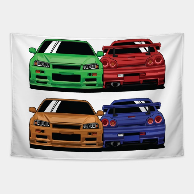 GT-R R34 Skyline - Skyline R34 - Tapestry | TeePublic