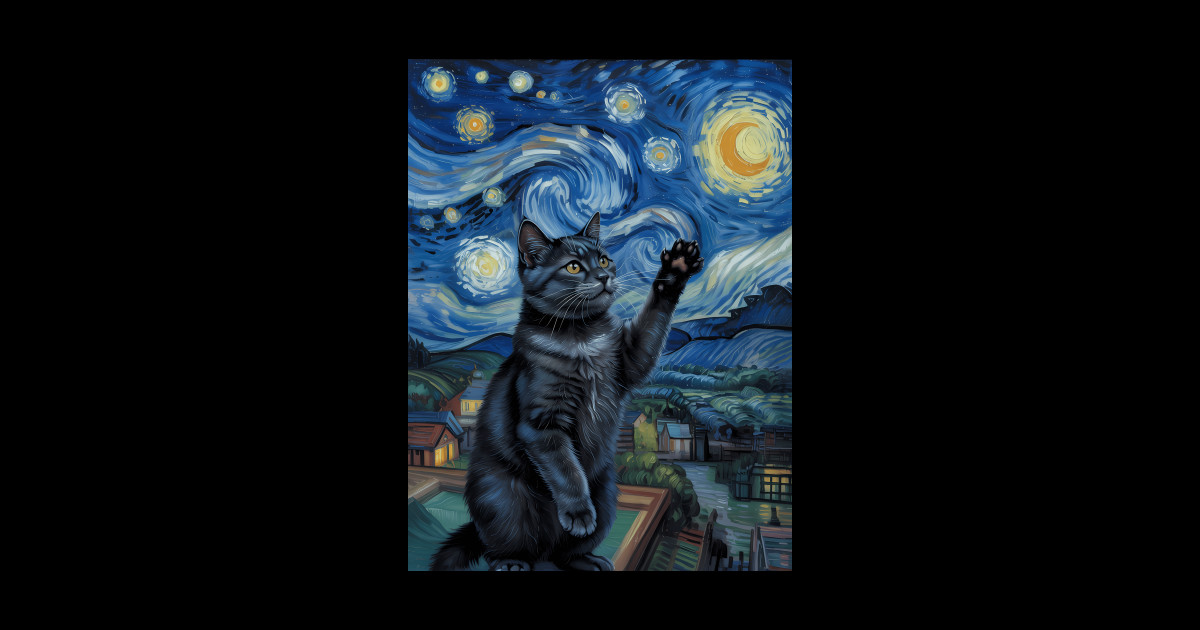 Starry Night Cat Funny Meme - Starry Night - Sticker | TeePublic
