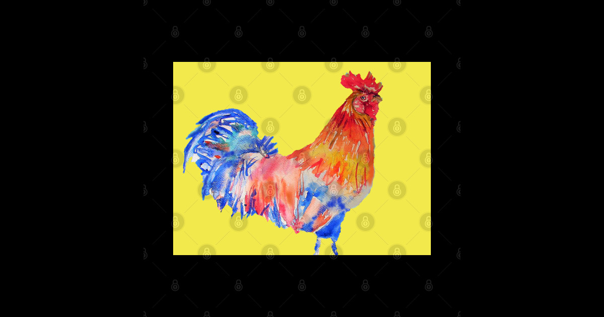 Rooster Chicken Watercolor Painting on Yellow - Roosters - Sticker ...