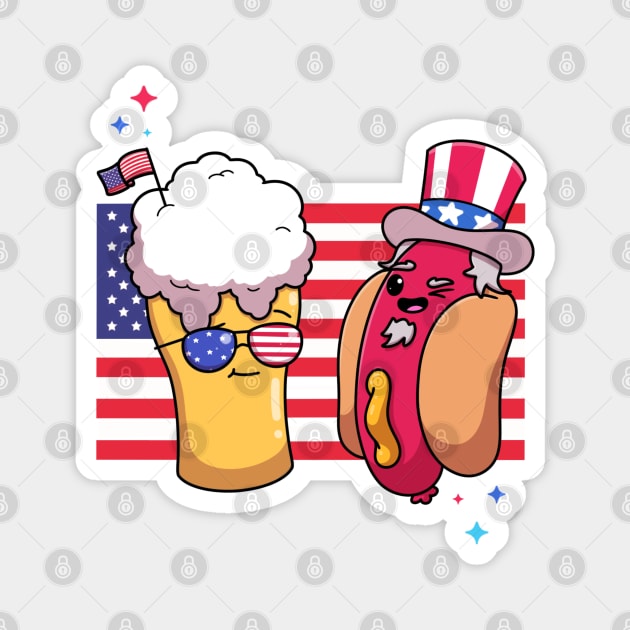 Kawaii Uncle Sam Hot Dog And Beer - Uncle Sam Hot Dog - Magnet | TeePublic