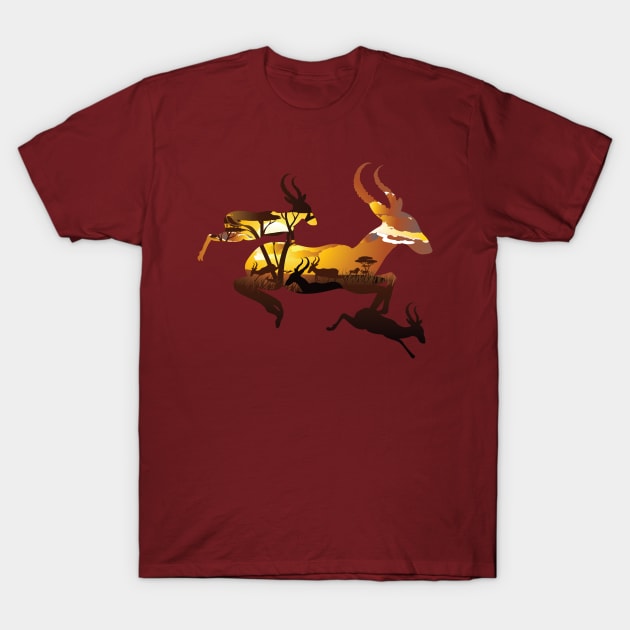 Sunset Landscape with Antelopes - Antelope - T-Shirt | TeePublic