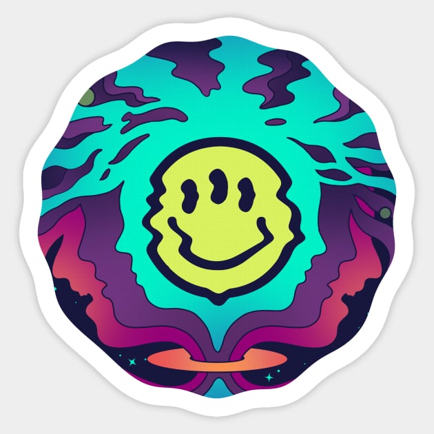 Three-eyed smiley - wavy circle - Smiley Face - Sticker | TeePublic