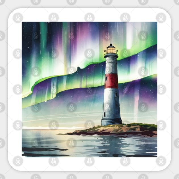 Lighthouse with Aurora Borealis - Lighthouse - Sticker | TeePublic