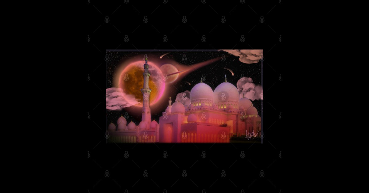 A Aesthetic Pink Night Sky Embraces Beautiful Mosque - Mosque - Posters ...