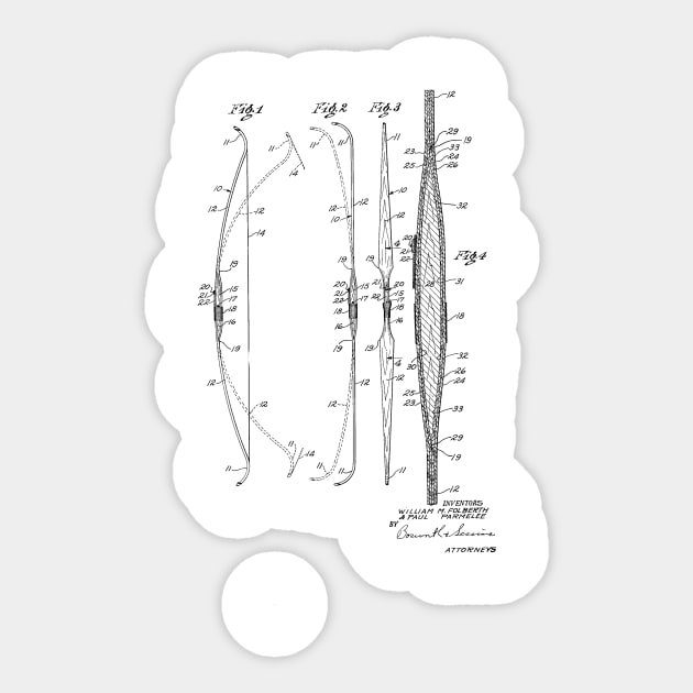 Vintage Patent Hand Drawing - Archery - Sticker | TeePublic