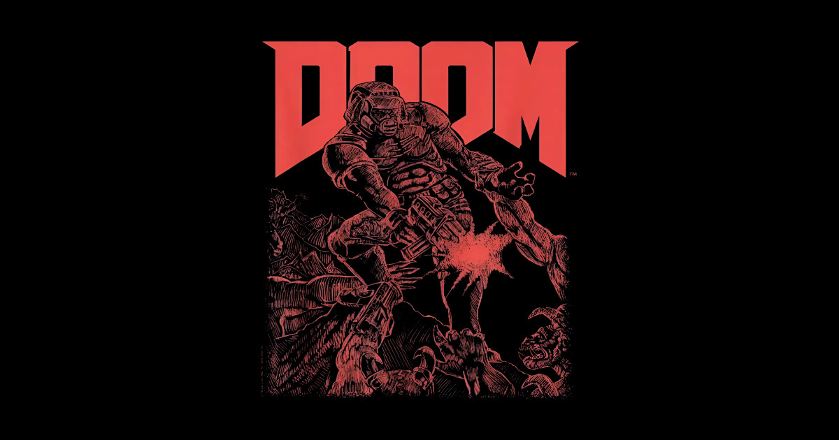DOOM Red Sketched Cover Retro - Video Game - Sticker | TeePublic