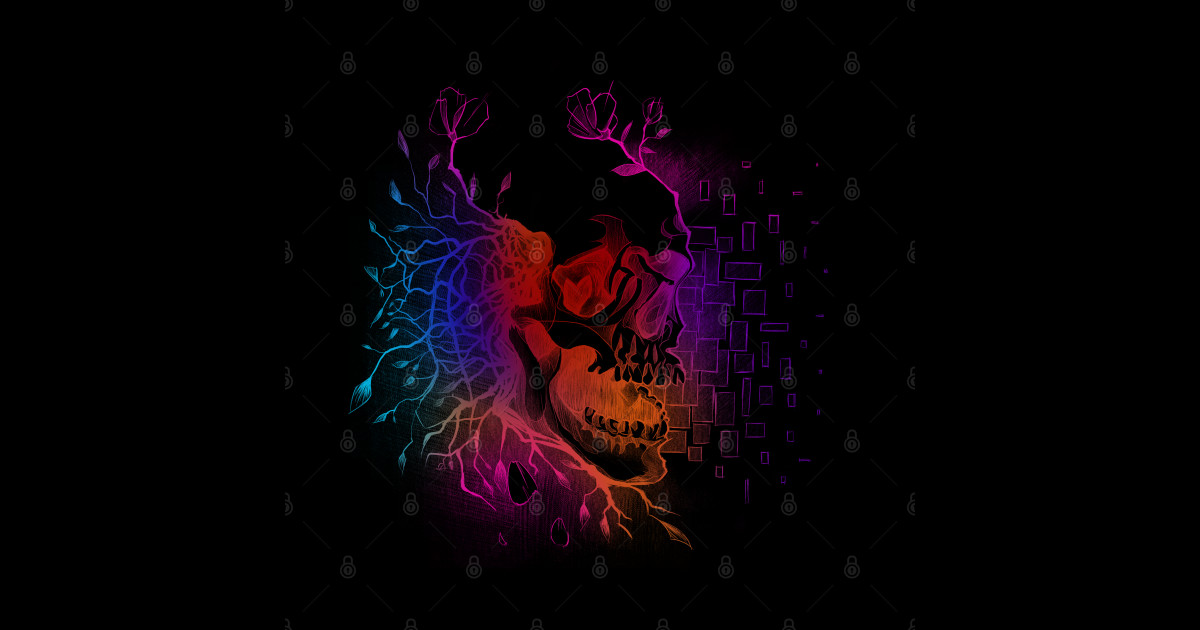 Skull Flowers tatoo style colorful - Colorful Skull - Sticker | TeePublic