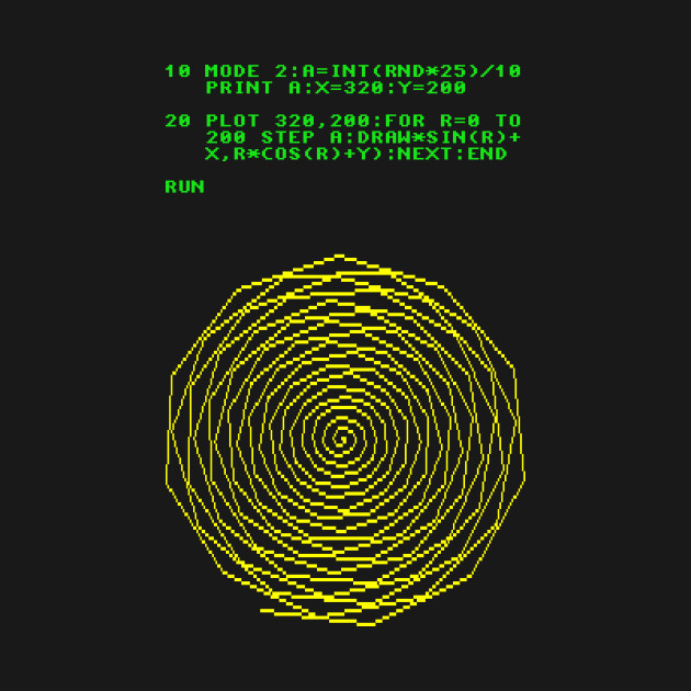 Spiral BASIC code - Retro Computer - T-Shirt | TeePublic