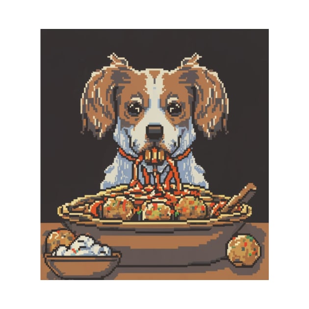 pixel art dog eating spaghetti - Pixel Art - T-Shirt | TeePublic