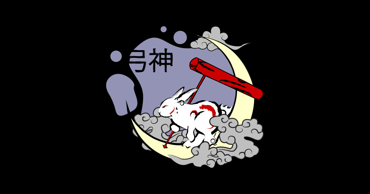 OKAMI Inspired Moon Rabbit Print - Moon Rabbit - Sticker | TeePublic