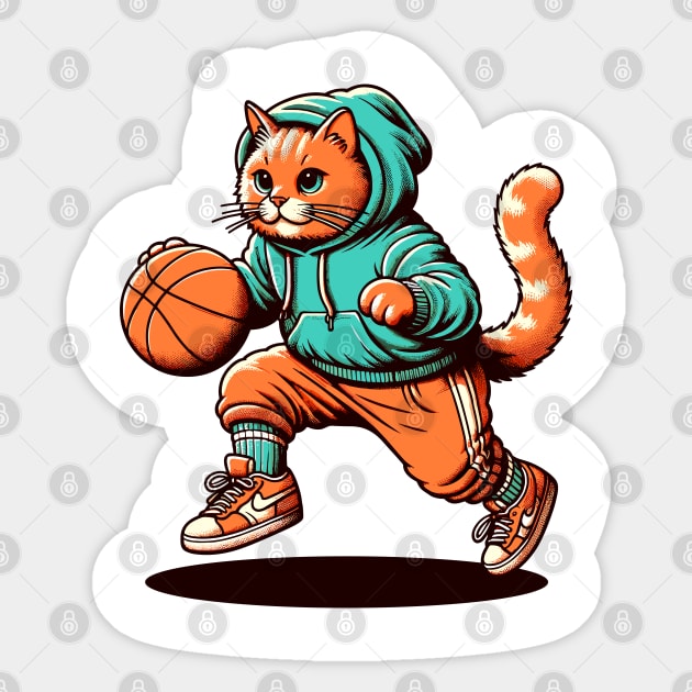 basketball dribbling cat - Cat Basketball - Sticker | TeePublic