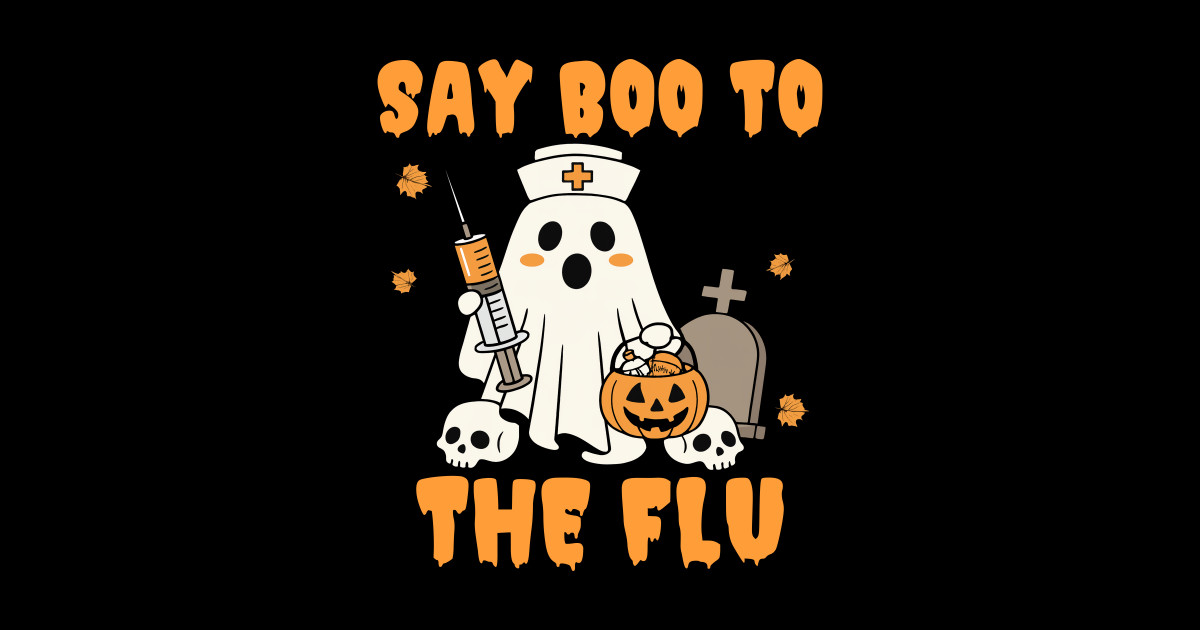 Say Boo To The Flu Funny Halloween Nurse Ghost - Boo Flu - Sticker ...