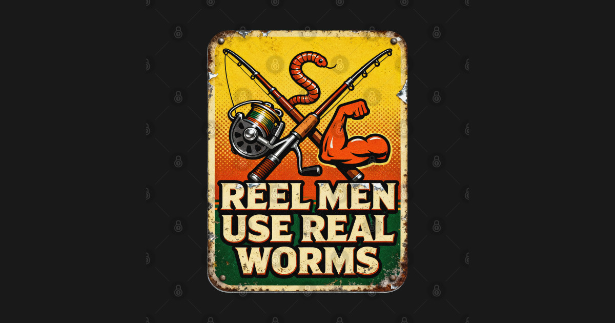 Reel Men Use Real Worms Vintage Fishing Bait Funny Retro Sign - Fishing ...