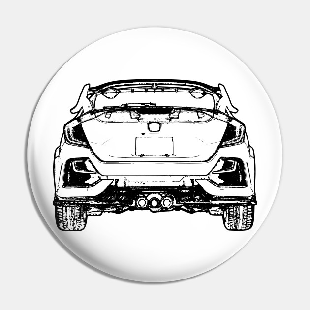 Civic Type R Back View Line Art - Civic - Pin | TeePublic