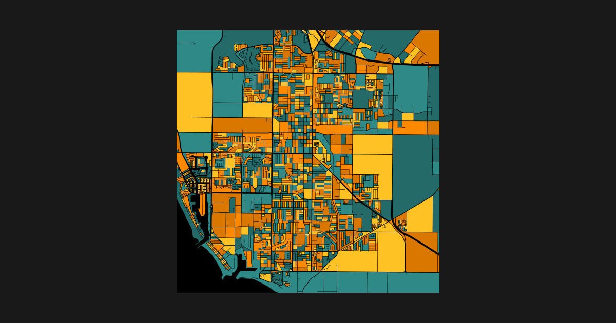 Oxnard Map Pattern in Orange & Teal - Oxnard Map - T-Shirt | TeePublic