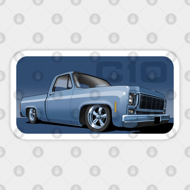 1980 Chevrolet C10 pickup in blue - Chevrolet C10 - Sticker | TeePublic