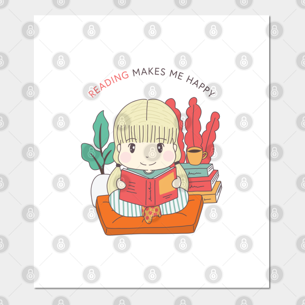 Kawaii chibi girl reading - Bookworm Girl Reading - Posters and Art ...